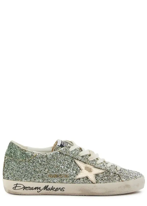 GOLDEN GOOSE Super-star Glittered Leather Sneakers - Silver
