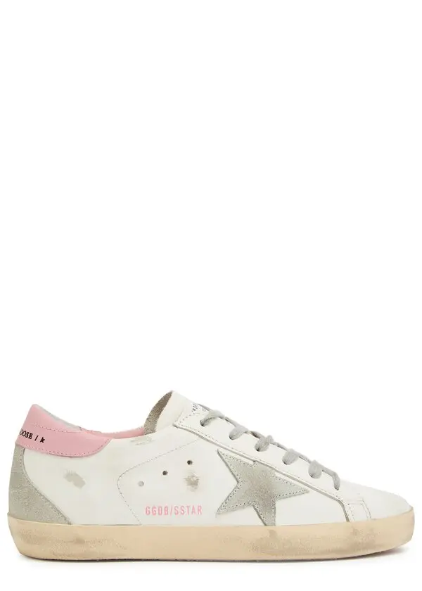 GOLDEN GOOSE Super-star Distressed Leather Sneakers - White And Pink