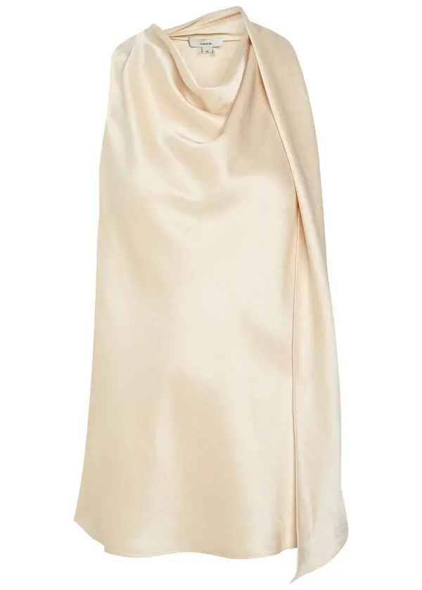 Vince Draped Scarf-effect Satin Top - Cream