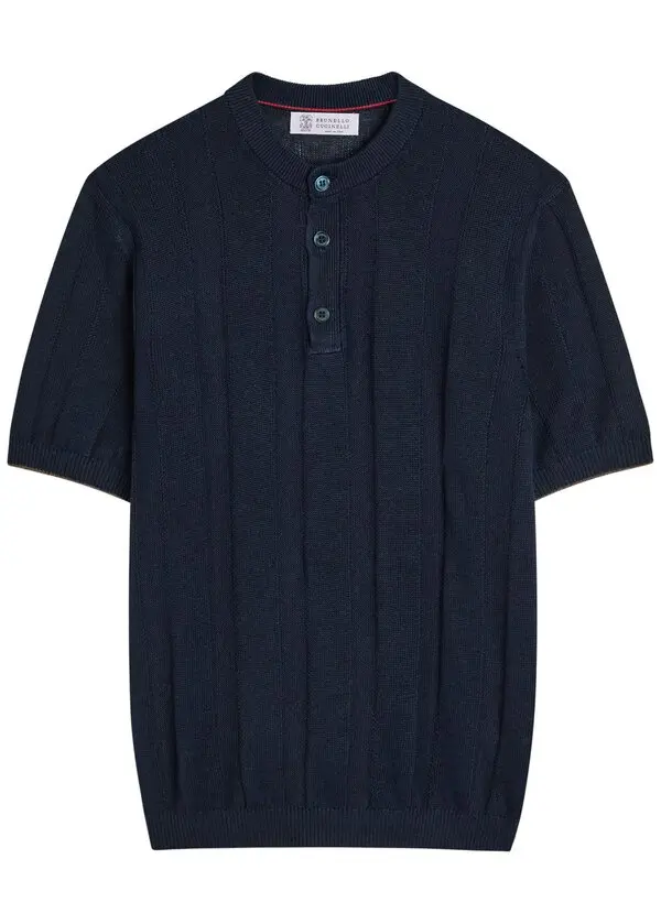 Brunello Cucinelli Ribbed Linen-blend T-shirt - Navy
