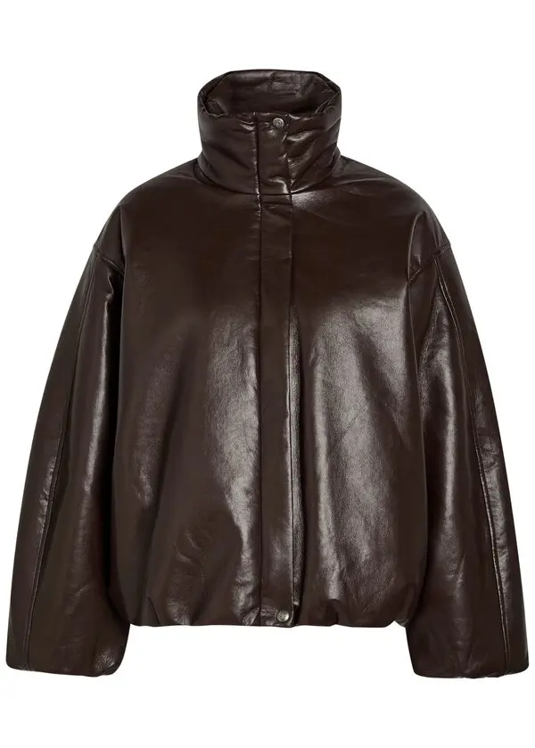 ANINE BING Cyrus Padded Leather-blend Jacket - Dark Brown