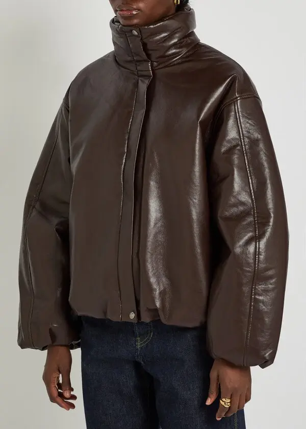 ANINE BING Cyrus Padded Leather-blend Jacket - Dark Brown