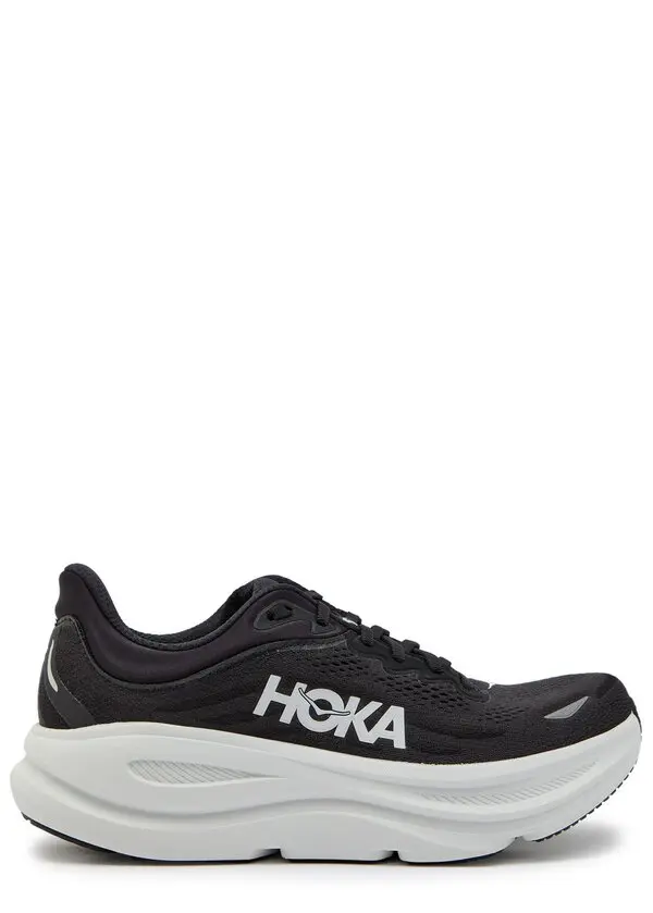 HOKA Bondi 9 Jacquard Mesh-knit Sneakers - Black And White