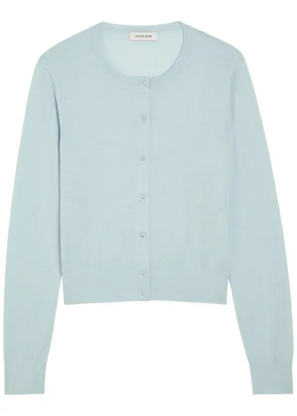 ANINE BING Moni Wool And Cashmere-blend Cardigan - Light Blue