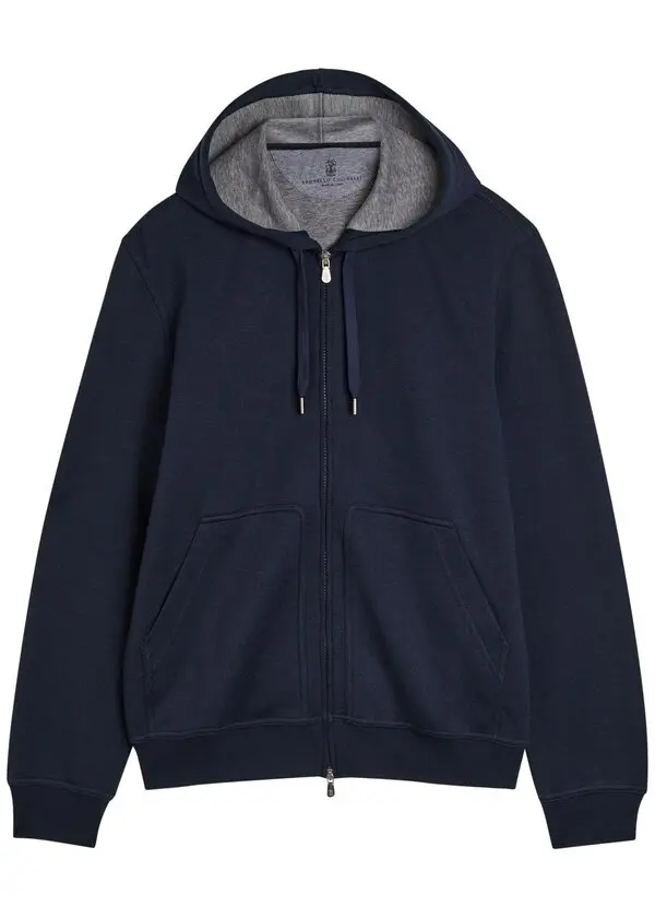 Brunello Cucinelli Hooded Cotton-blend Sweatshirt - Navy