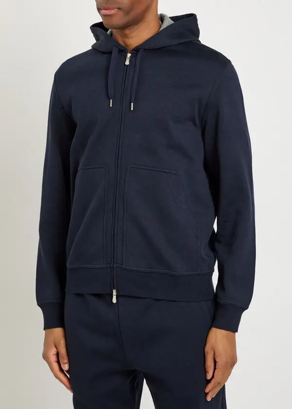 Brunello Cucinelli Hooded Cotton-blend Sweatshirt - Navy