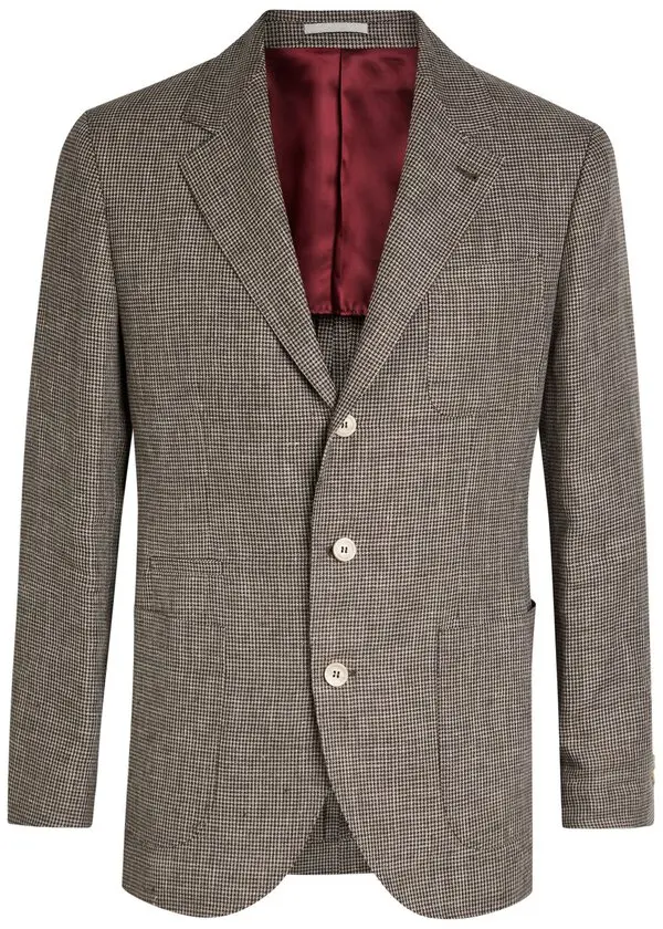 Brunello Cucinelli Houndstooth Linen Blazer - Grey