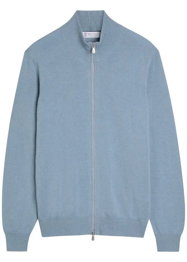 Brunello Cucinelli Mock-neck Cashmere Cardigan - Blue