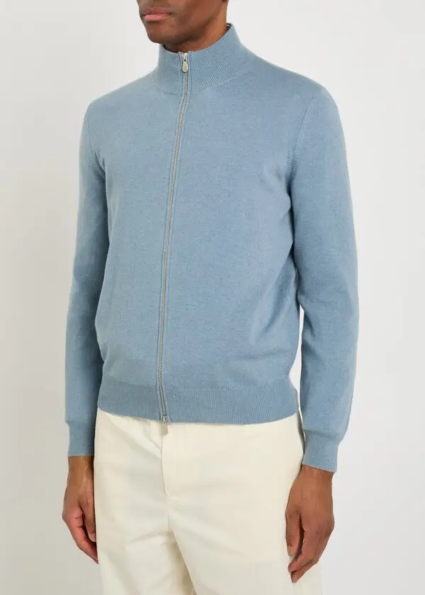 Brunello Cucinelli Mock-neck Cashmere Cardigan - Blue