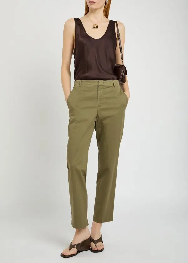 Vince Straight-leg Stretch-cotton Trousers - Olive