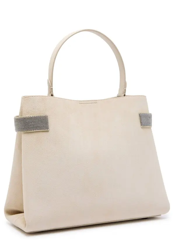 Brunello Cucinelli Stud-embellished Suede Top Handle Bag - Ivory