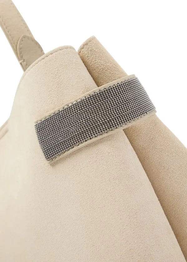 Brunello Cucinelli Stud-embellished Suede Top Handle Bag - Ivory