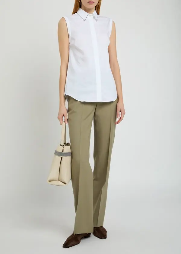 Brunello Cucinelli Stud-embellished Cotton-blend Poplin Top - White