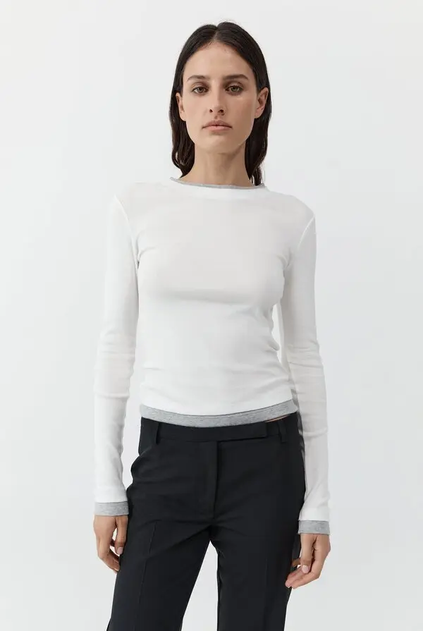 ST. AGNI Organic Cotton Layered Long Sleeve Top - White