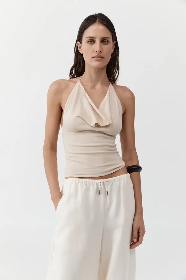 ST. AGNI Cowl Halter Knit Top