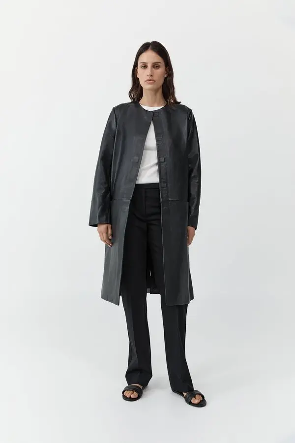 ST AGNI Leather Minimal Coat - Black