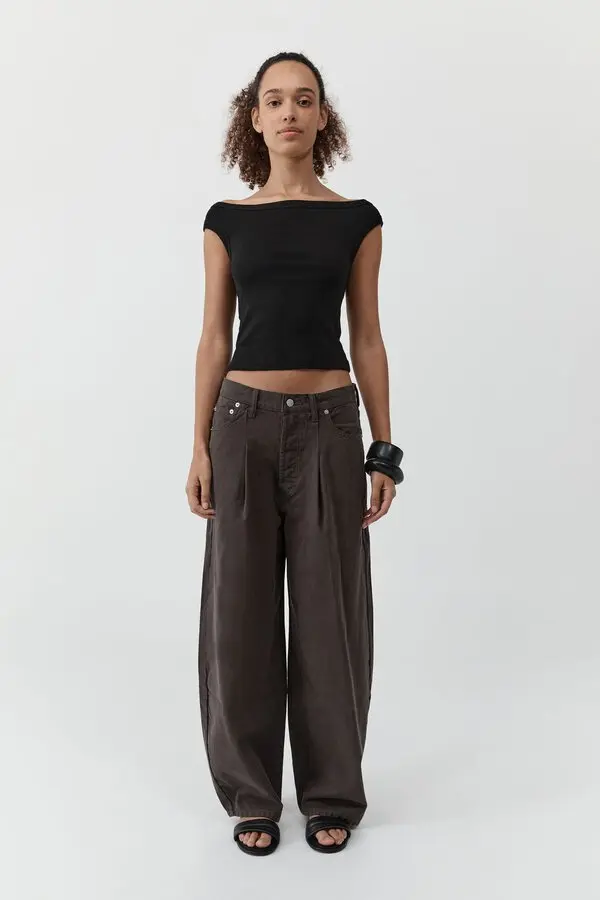 ST. AGNI Canvas Mid Rise Barrel Jeans - Ash