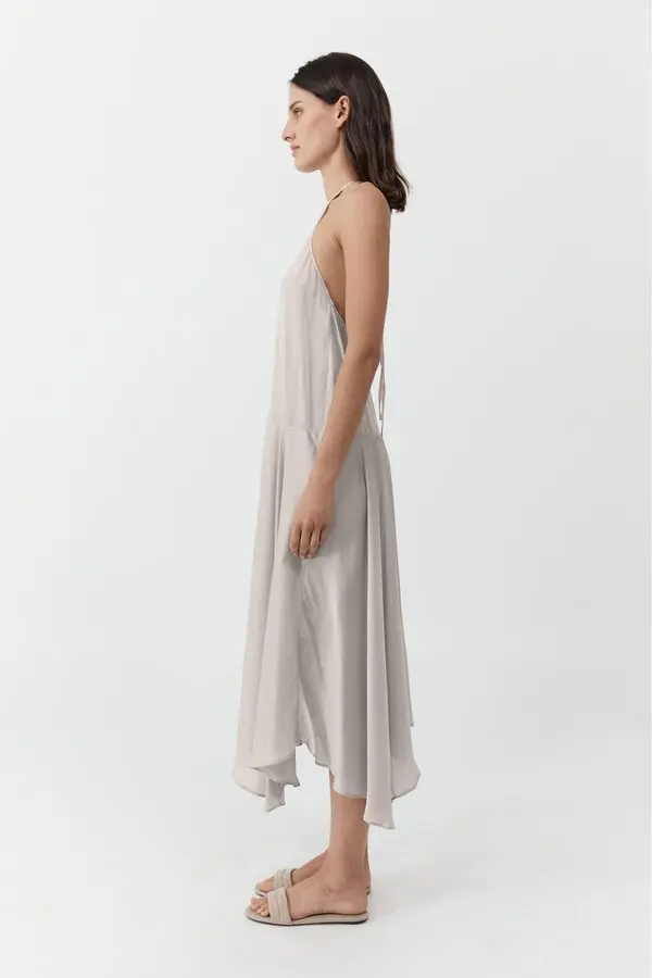 ST. AGNI Silk Handkerchief Halter Dress - Stone