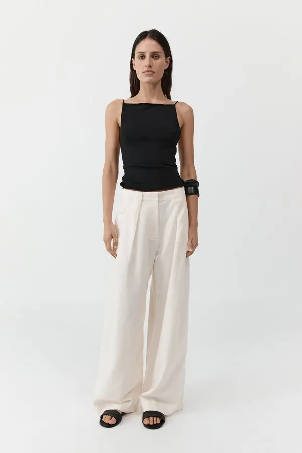 ST. AGNI Pleat Loop Wide Leg Pants - Ivory