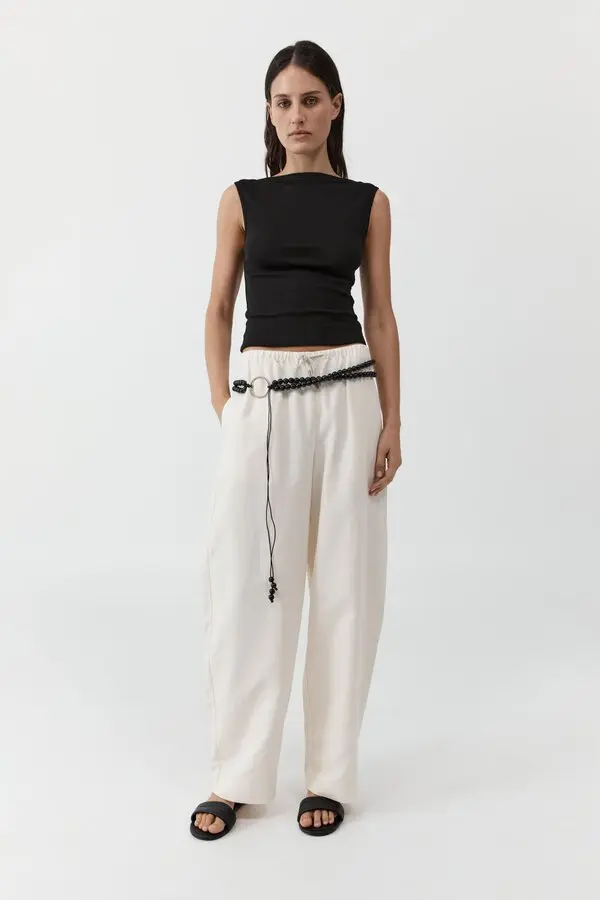 ST AGNI Fine Drawstring Relaxed Pants - Ivory
