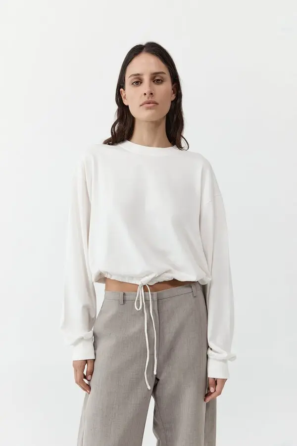 ST AGNI Drawstring Long Sleeve Top - Off White
