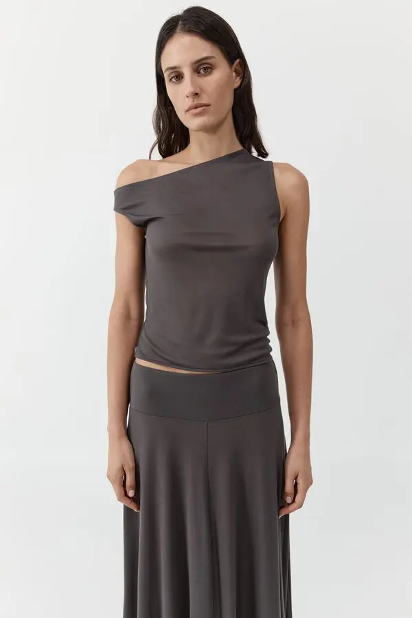 ST AGNI Fine Jersey Asymm Top - Soot