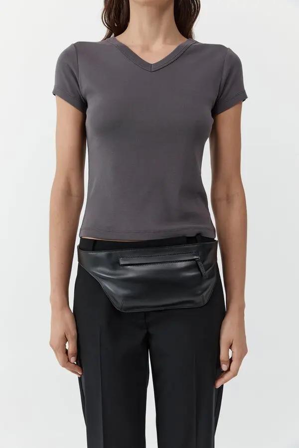 ST. AGNI Organic Cotton V Neck Tee - Soot