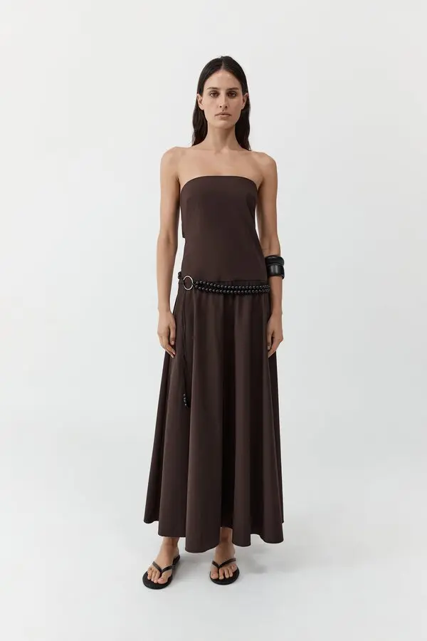 ST AGNI Strapless Rouleau Dress - Bark