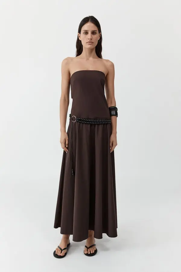 ST. AGNI Strapless Rouleau Maxi Dress - Bark