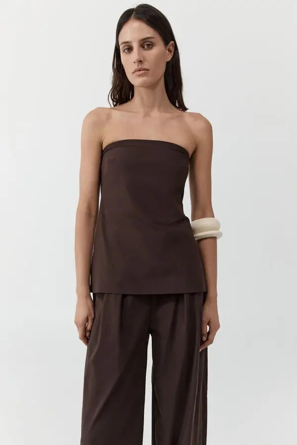 ST AGNI Strapless Rouleau Tie Top - Bark