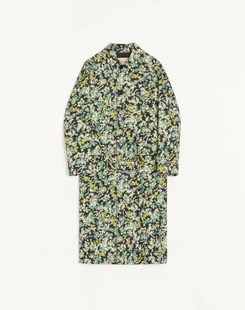 Valentino Garavani Single-breasted Coat In Cotton Drill With Papier Floral Print - Black/multicolor
