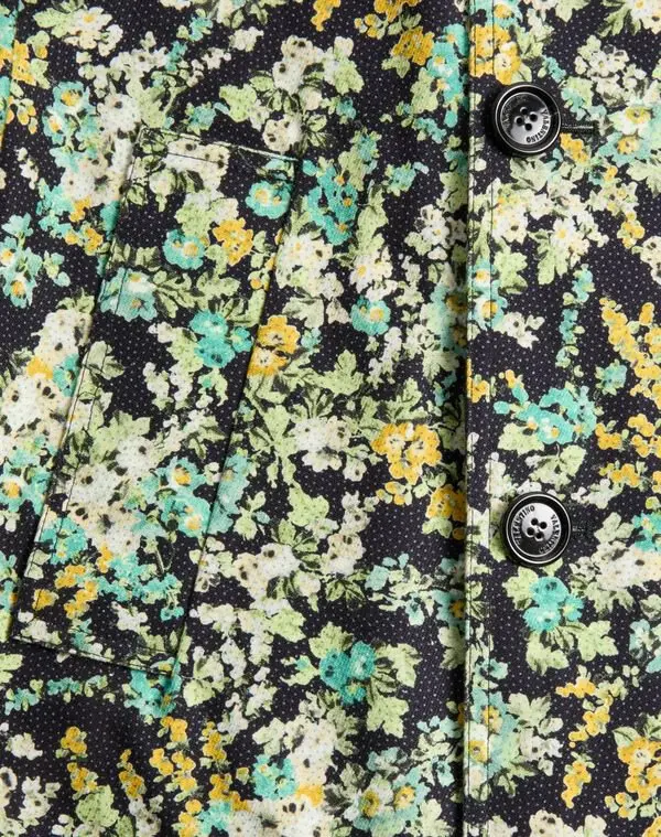 Valentino Garavani Single-breasted Coat In Cotton Drill With Papier Floral Print - Black/multicolour
