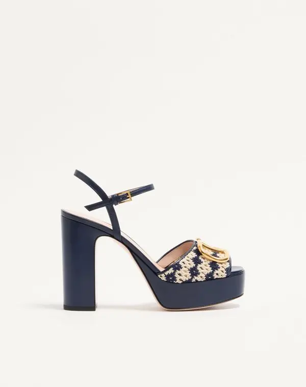 Valentino Garavani Vlogo Signature Platform Sandal - Blue/beige