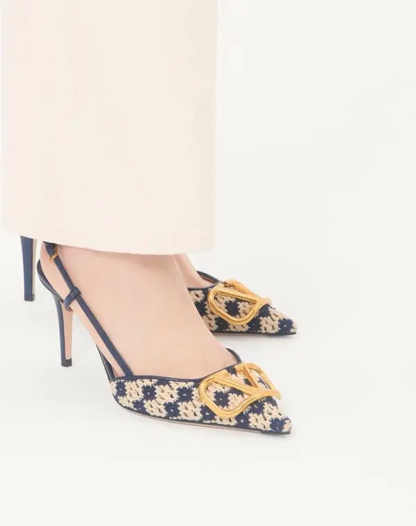 Valentino Garavani Vlogo Signature Slingback Pumps - Blue/beige