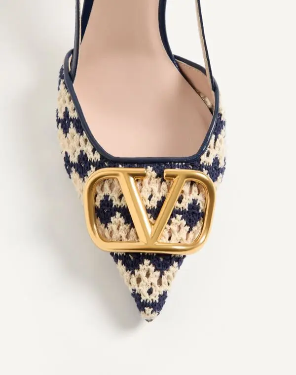 Valentino Garavani Vlogo Signature Slingback Pumps - Blue/beige