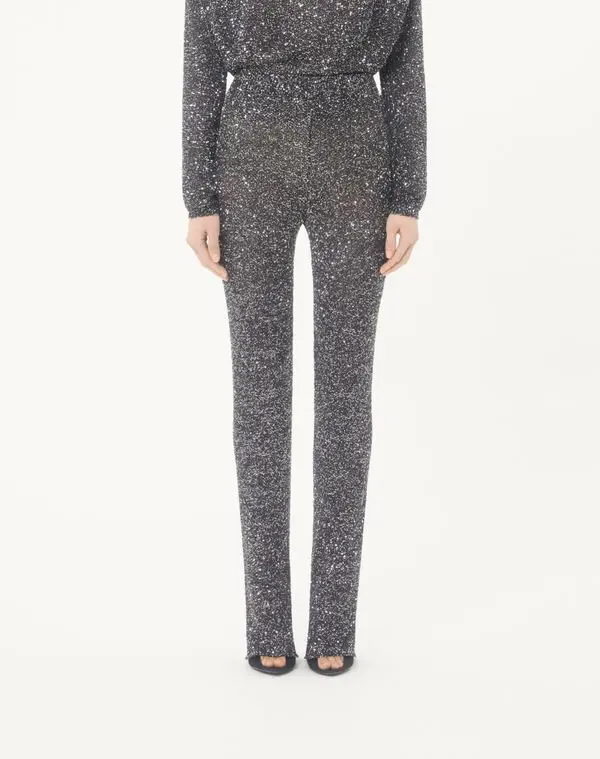 Valentino Garavani Sequin Thread Knit Trousers - Black/silver
