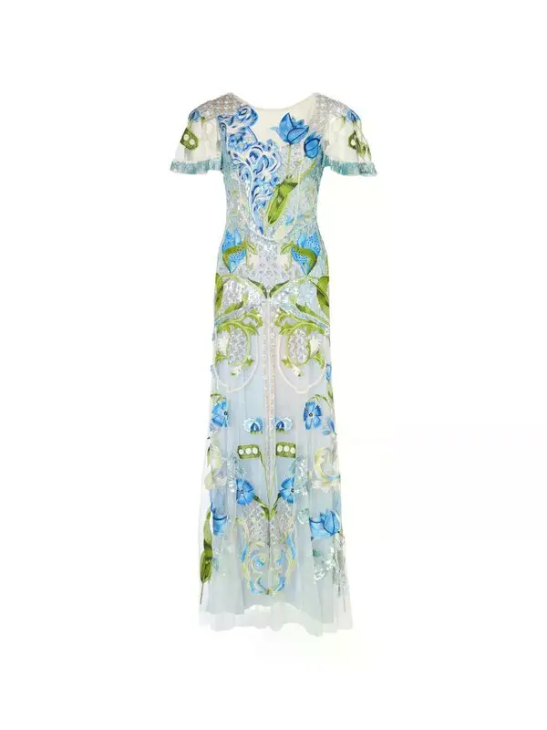 TEMPERLEY LONDON Ostuni Sequin Floral Gown - Blue