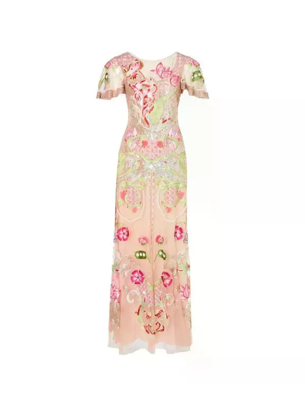 TEMPERLEY LONDON Ostuni Floral-embroidered Sequin Gown - Neutrals