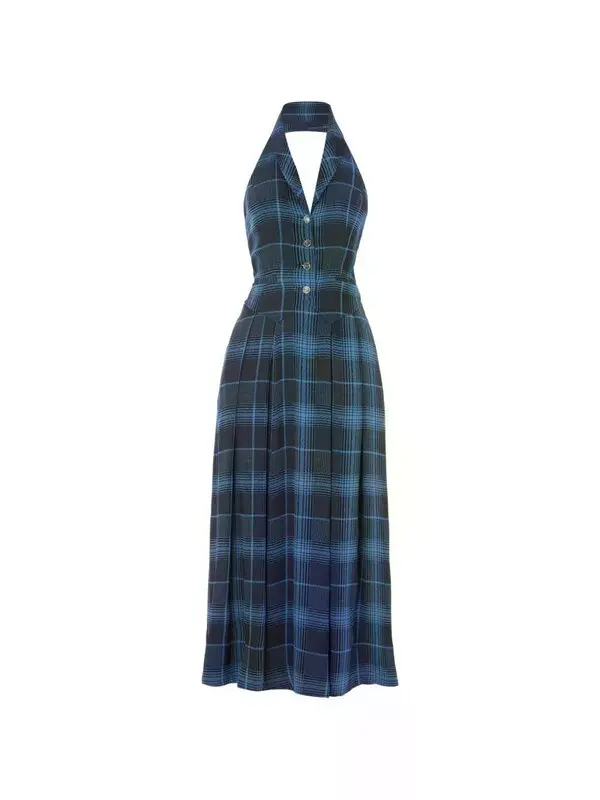 TEMPERLEY LONDON Halterneck Check Plath Dress - Blue
