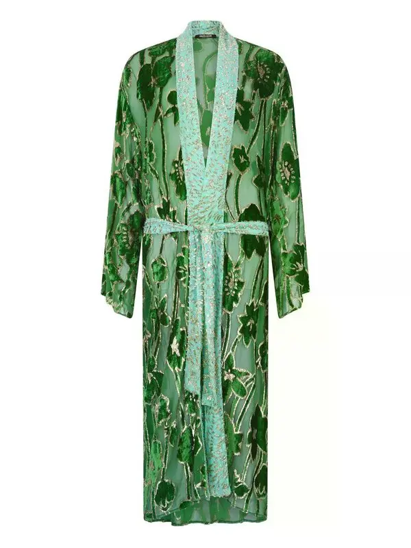 Roberto Cavalli Floral-pattern Velvet Robe - Green