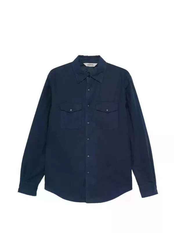 Aspesi Mod. 13 Buttoned Chest-pocket Cotton Overshirt - Blue