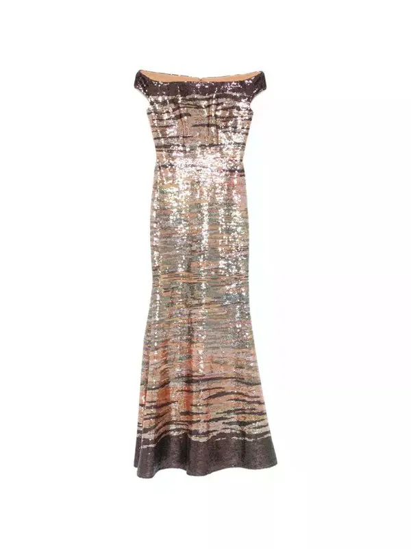 Elie Saab Sequin Striped Maxi Dress - Neutrals