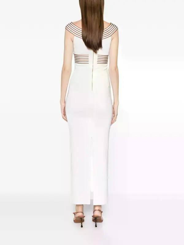 Elisabetta Franchi Knit Fabric Maxi Dress With Striped Bands - Neutrals