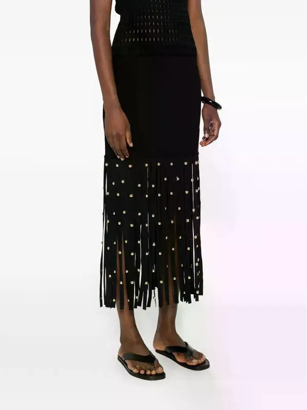 Simkhai Fringed Embellished Midi Skirt