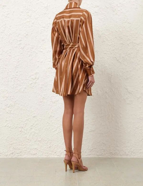 ZIMMERMANNWEAR Emblem Tuck Mini Dress - Tan Emblem