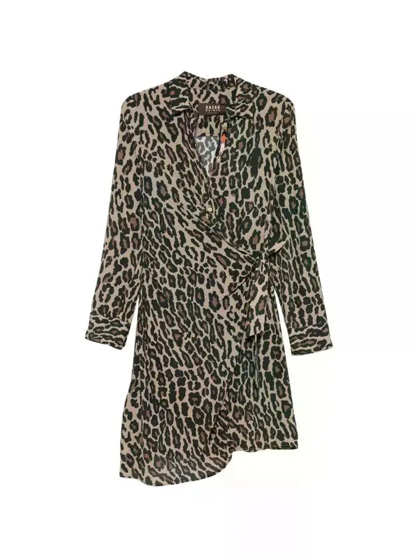 BAZAR DELUXE Leopard Print Wrap Mini Dress - Neutrals