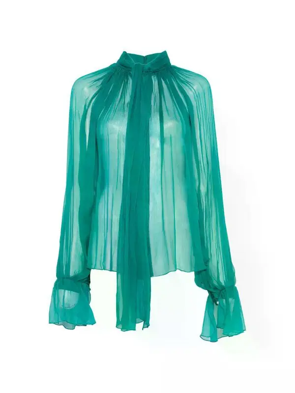 ATU BODY COUTURE Ruffled Pussy Bow Blouse - Green