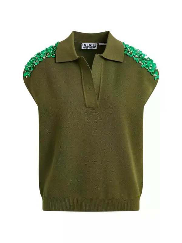 Essentiel Antwerp Beaded Polo Top - Green