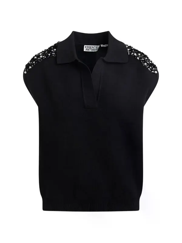 Essentiel Antwerp Sequin Polo Top - Black