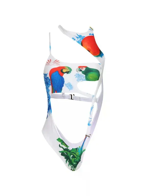 AMIR SLAMA Cutout Tropical-print Swimsuit - White